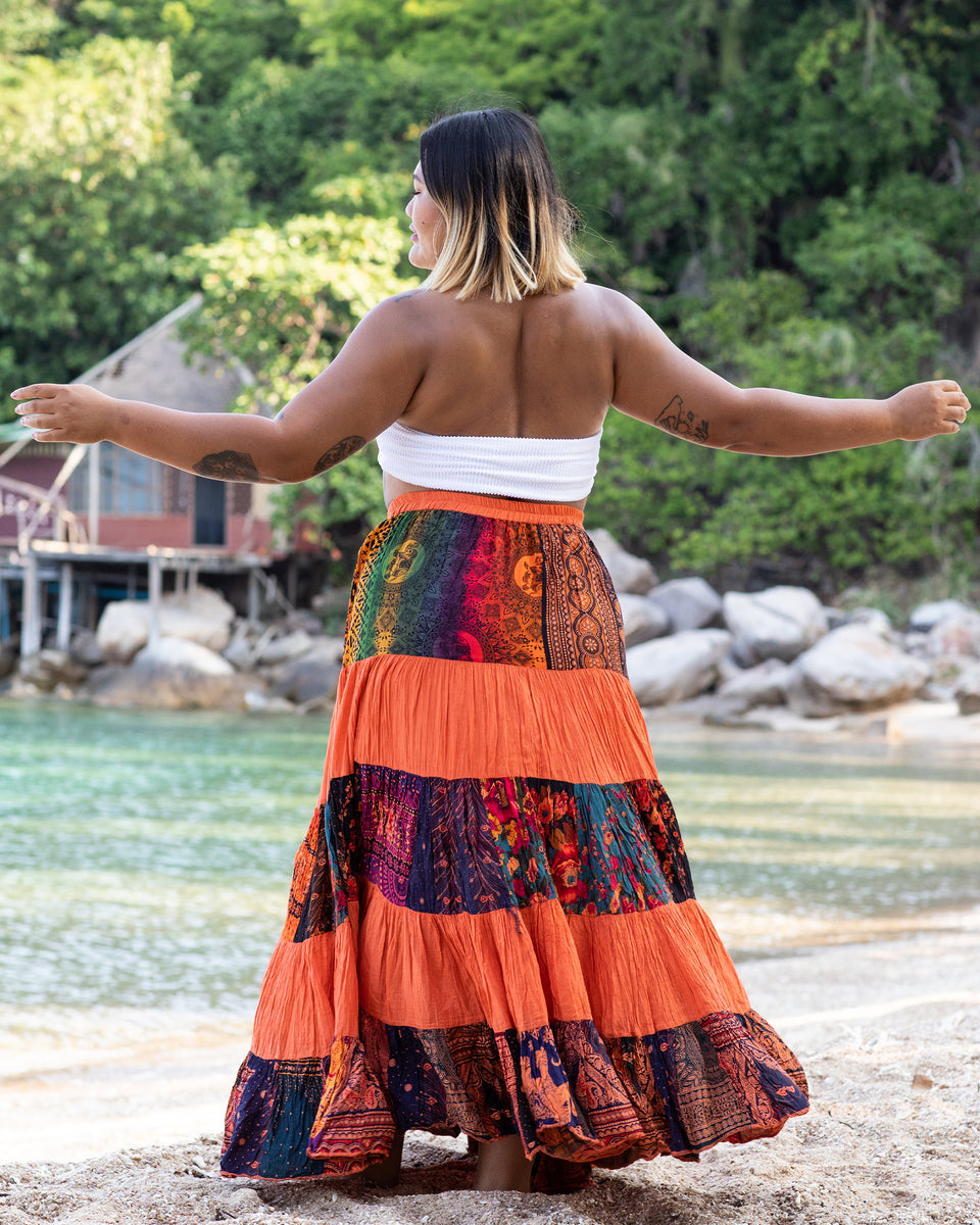 Plus Size Patchwork Long Skirt in Bright Orange – Harem Pants