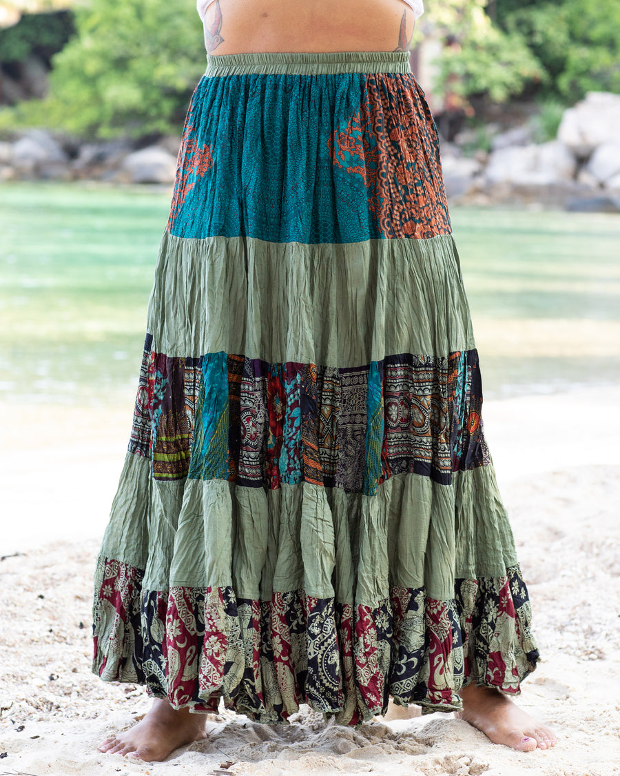 Plus Size Patchwork Long Skirt in Green – Harem Pants