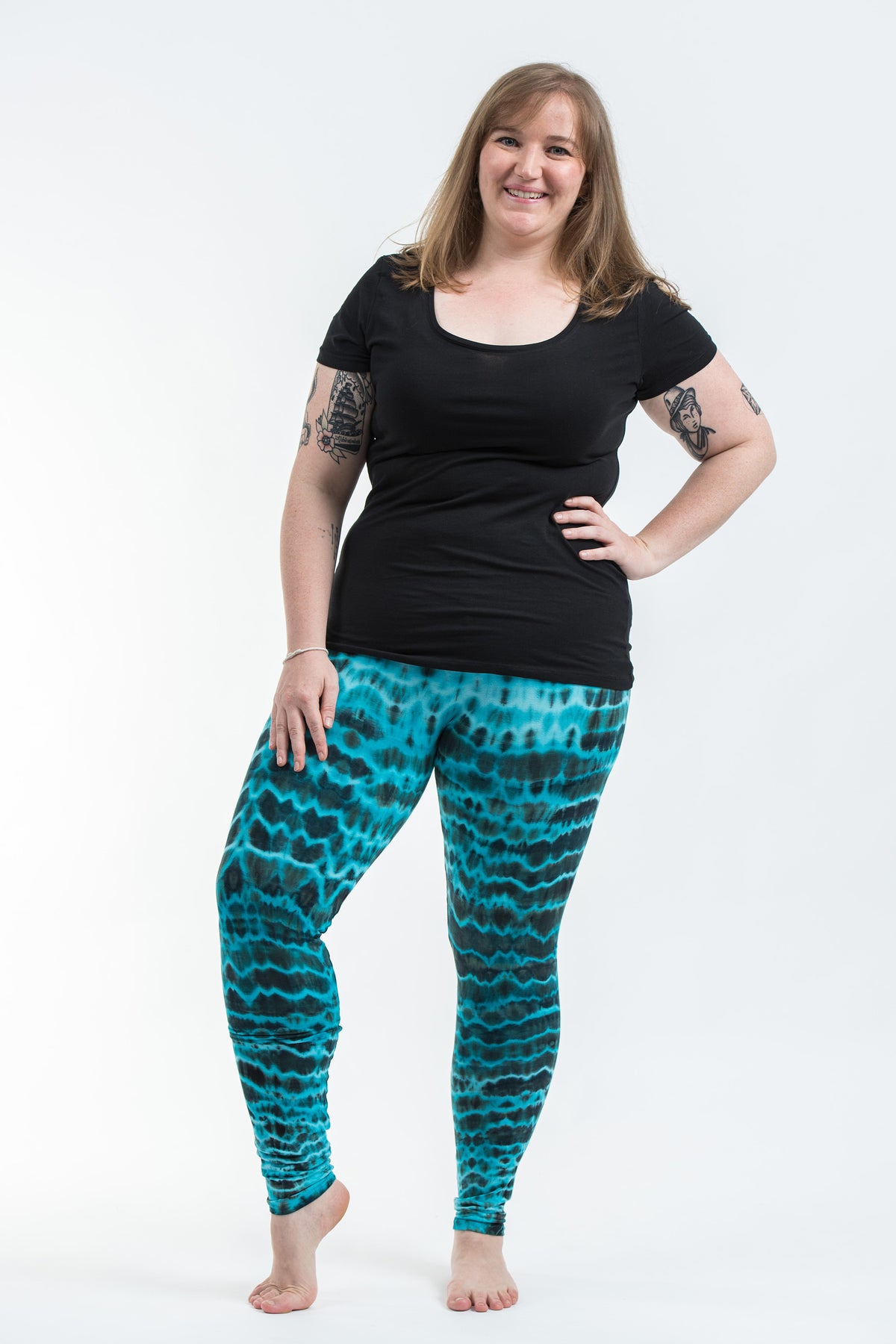 Plus Size Melting Stripes Tie Dye Cotton Leggings in Turquoise – Harem ...