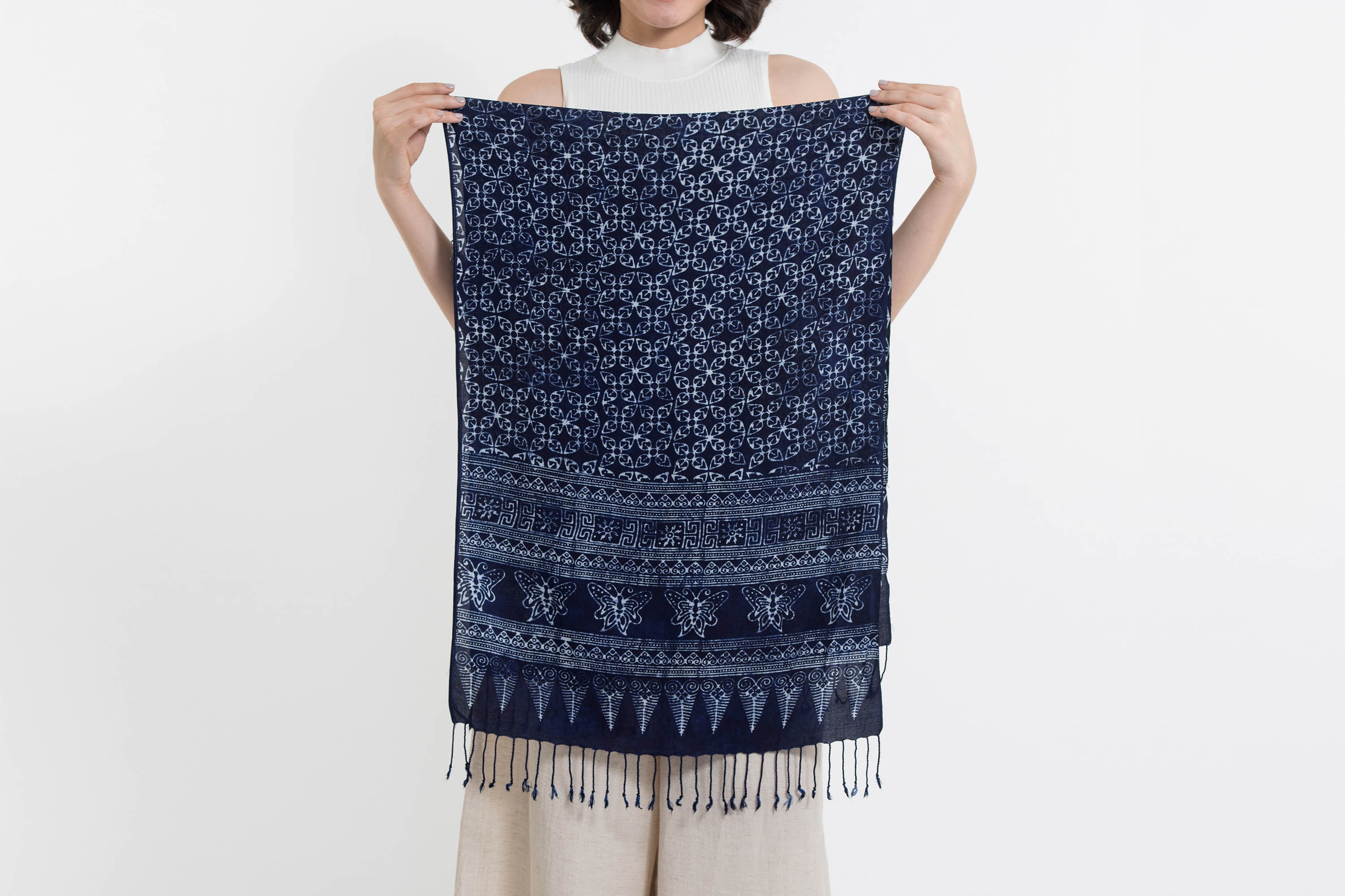 Butterflies Print Hmong Indigo Batik Shawl Scarf. Free International ...