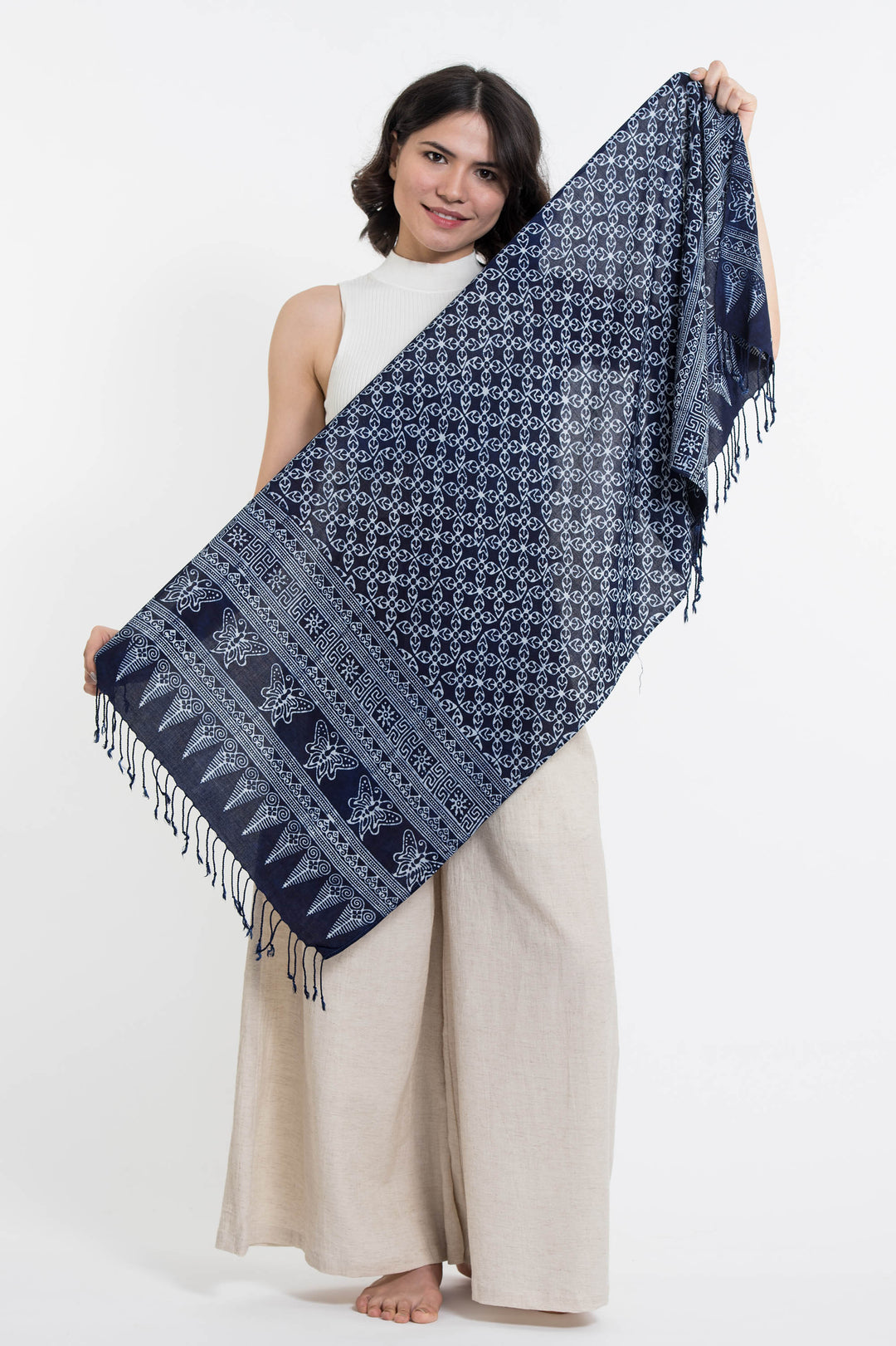 Butterflies Print Hmong Indigo Batik Shawl Scarf. Free International ...