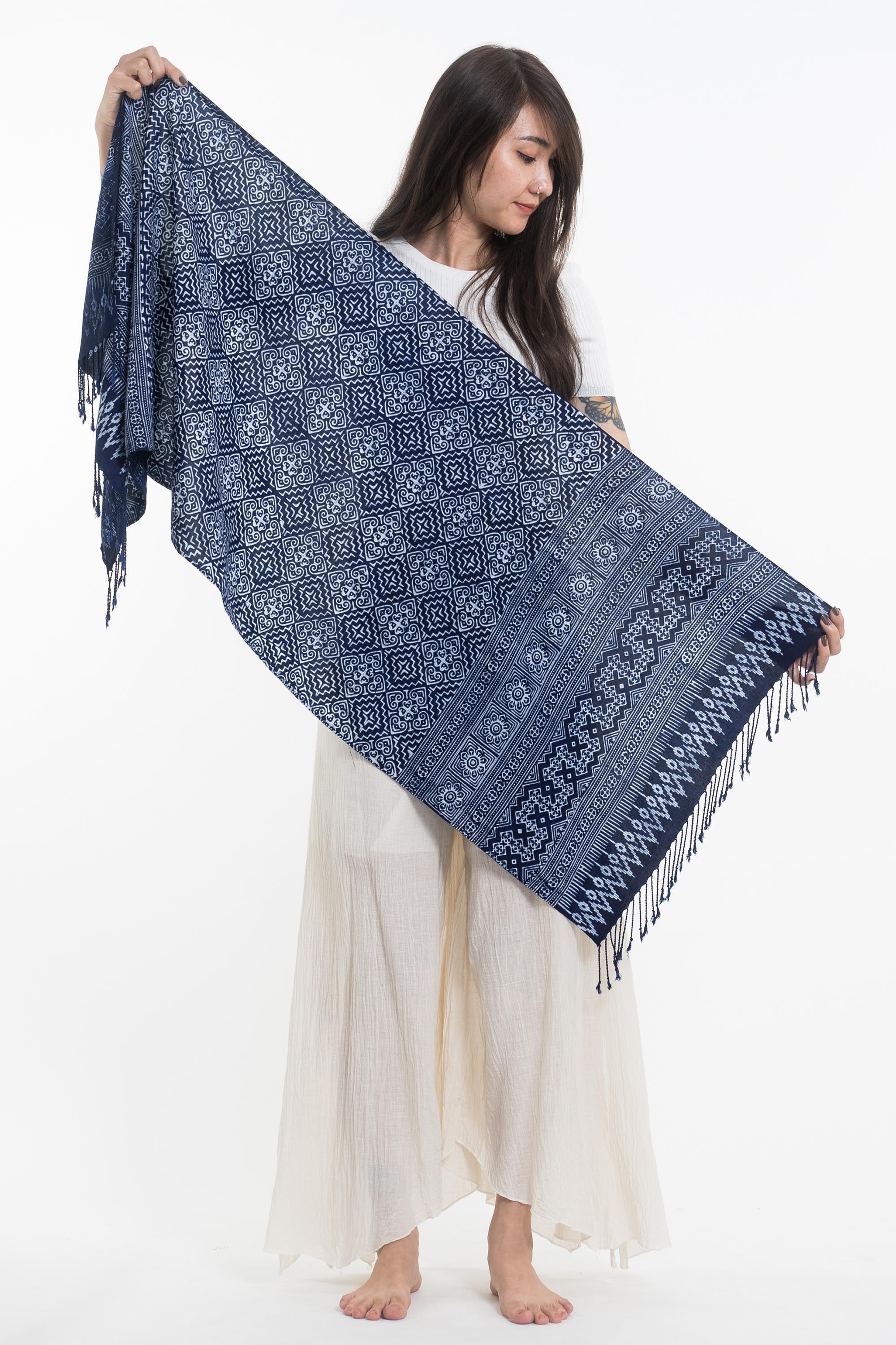 Diamonds Print Hmong Indigo Batik Shawl Scarf. Free International ...