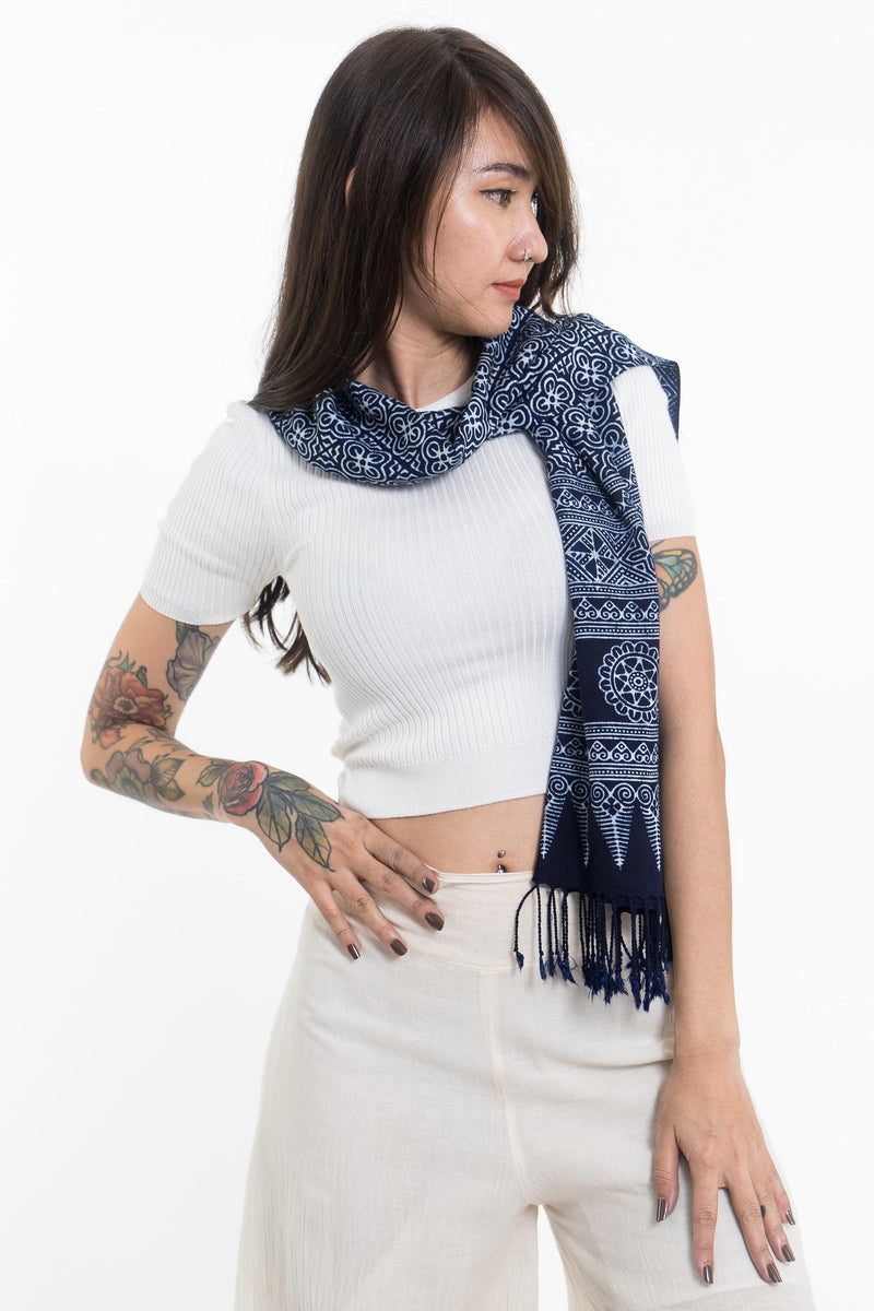 Clovers Print Hmong Indigo Batik Shawl Scarf. Free International ...