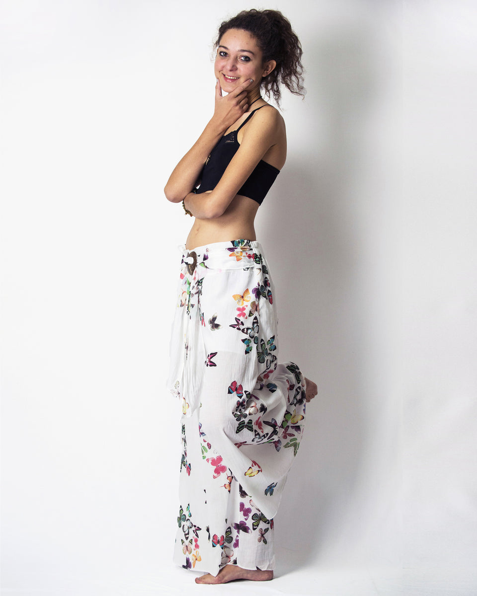 Women's Thai Harem Palazzo Pants in Butterflies Pink – Harem Pants