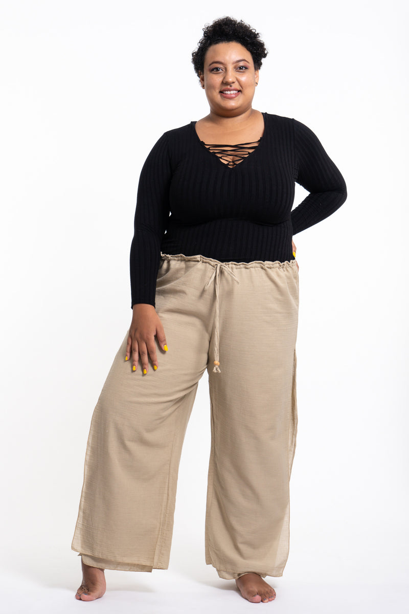 Plus Size Women's Thai Harem Double Layers Palazzo Pants in Solid Tan ...