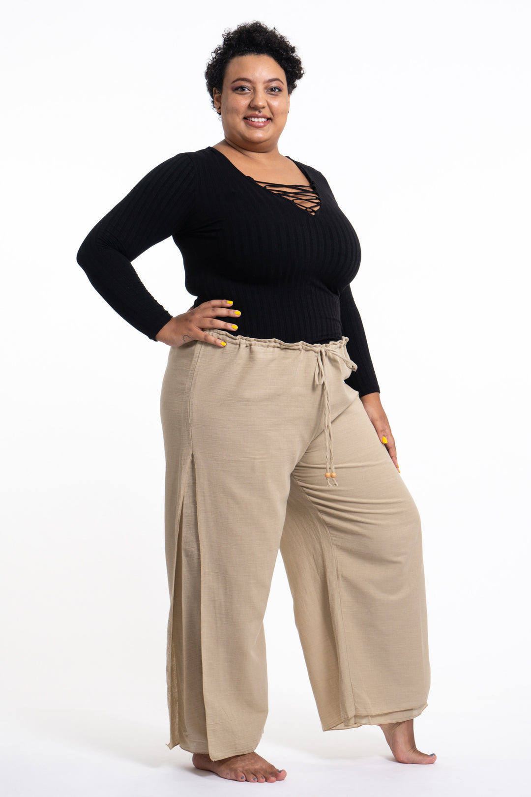 Plus Size Women's Thai Harem Double Layers Palazzo Pants in Solid Tan ...