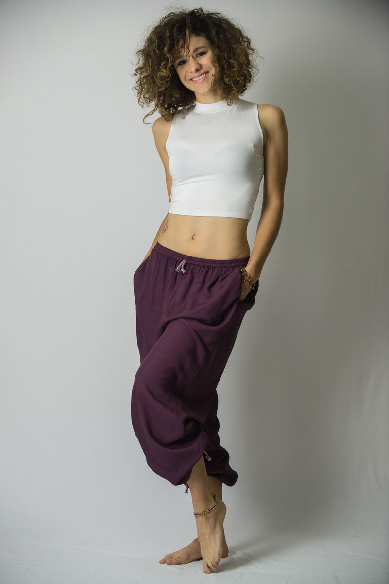 Solid Color Drawstring Women's Yoga Massage Pants in Dark Purple ...
