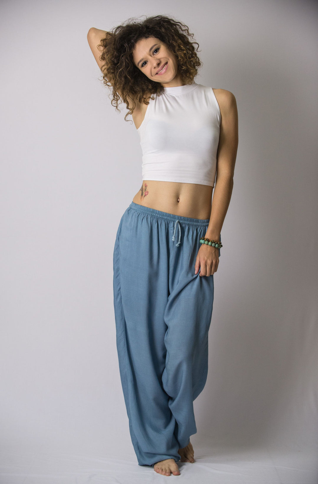 Solid Color Drawstring Women's Yoga Massage Pants in Blue Gray – Harem ...