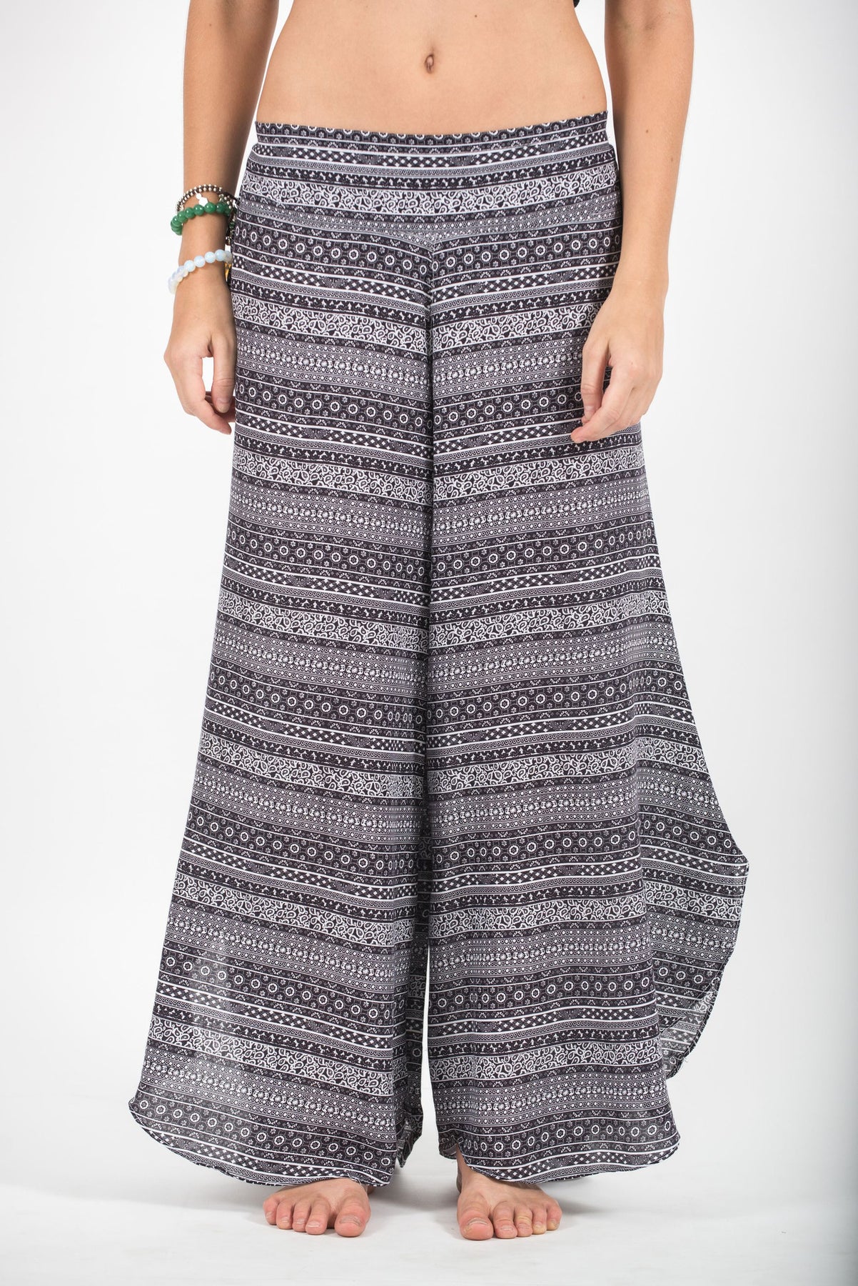 Aztec Stripes Palazzo Style Harem Pants in Black