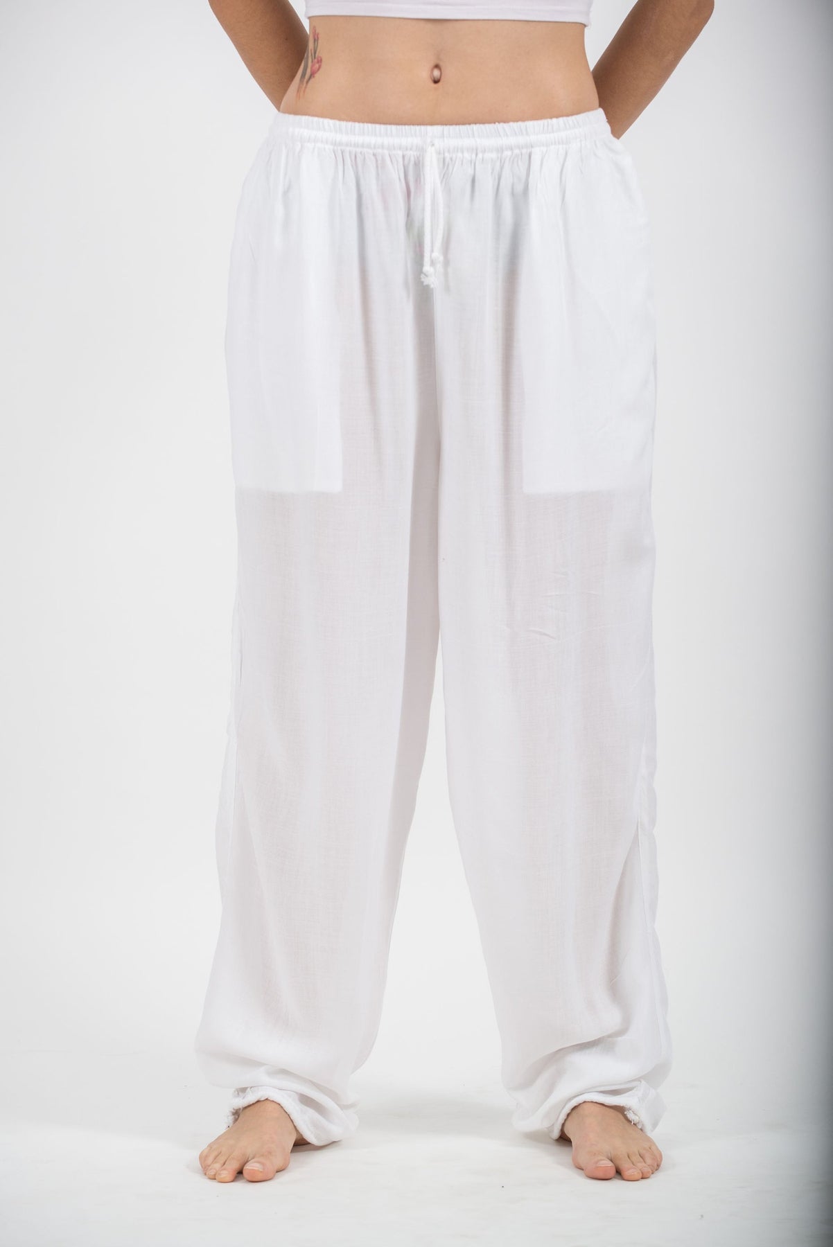 Solid Color Drawstring Women's Yoga Massage Pants in White – Harem Pants