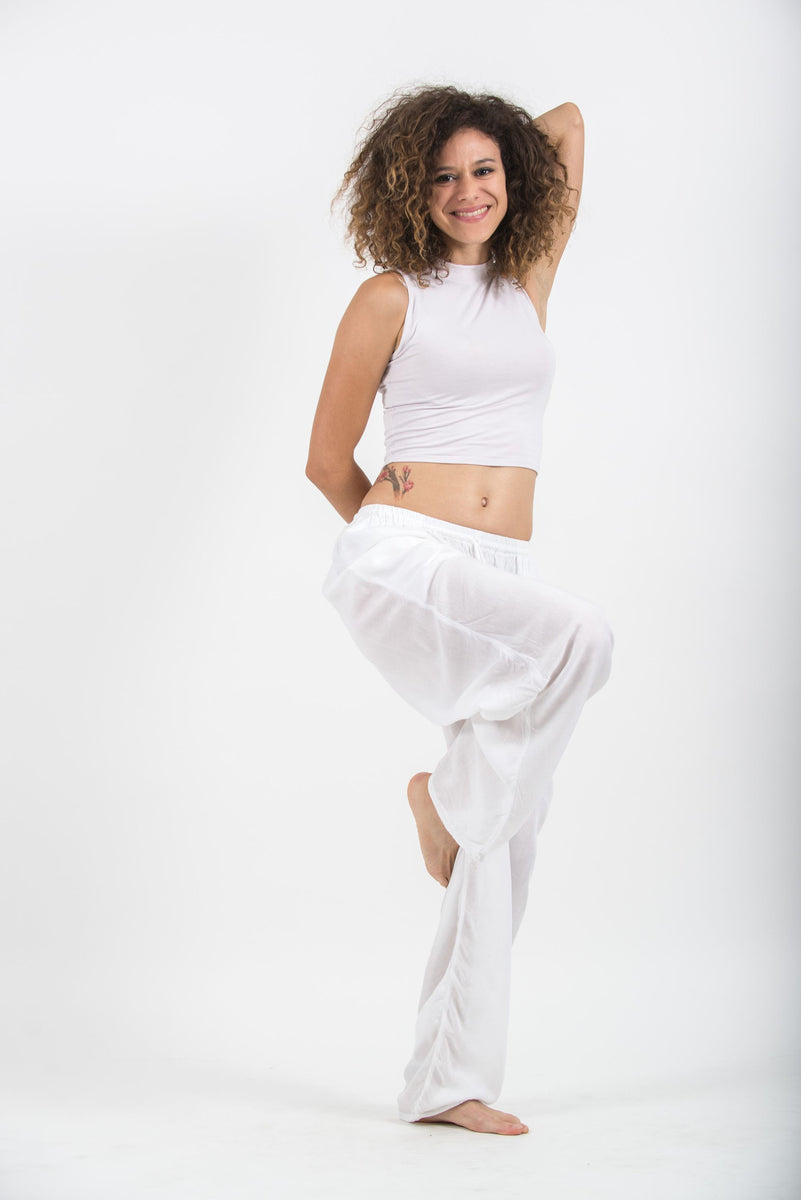 Solid Color Drawstring Women's Yoga Massage Pants in White – Harem Pants