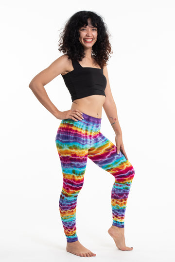 Melting Stripes Tie Dye Cotton Leggings In Sugar Rainbow Harem Pants