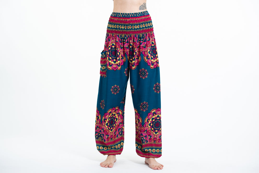Lotus Mandalas Womens Harem Pants In Turquoise