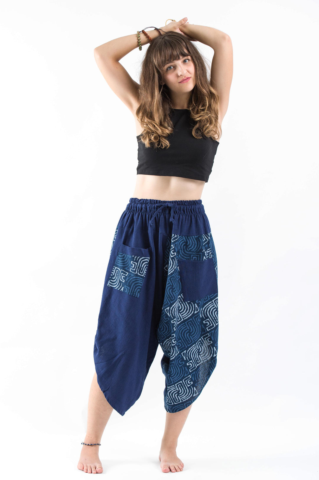 Two Tone Maze Prints Women's Three Quarter Pants in Blue – Harem Pants