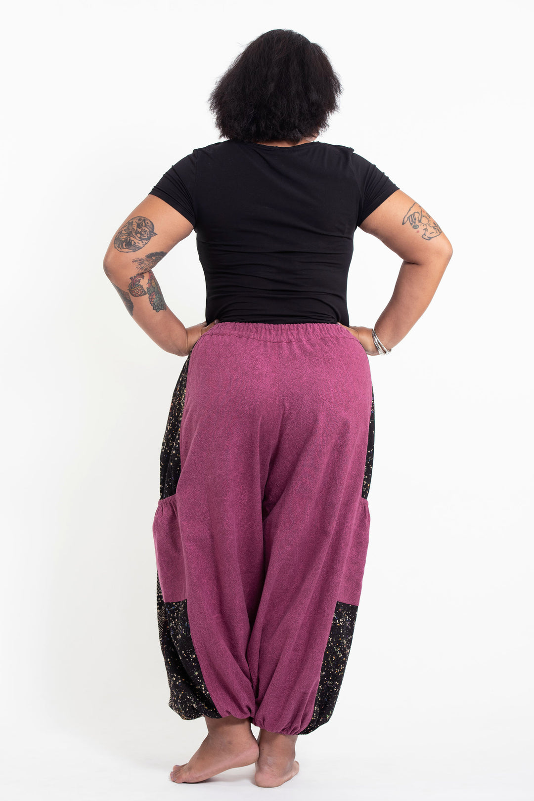 Plus Size Stone Washed Patchwork Women Pants in Pink – Harem Pants