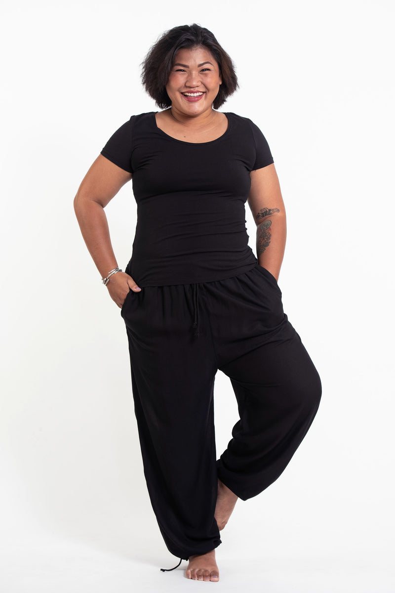 Plus Size Solid Color Drawstring Women's Yoga Massage Pants in Black ...