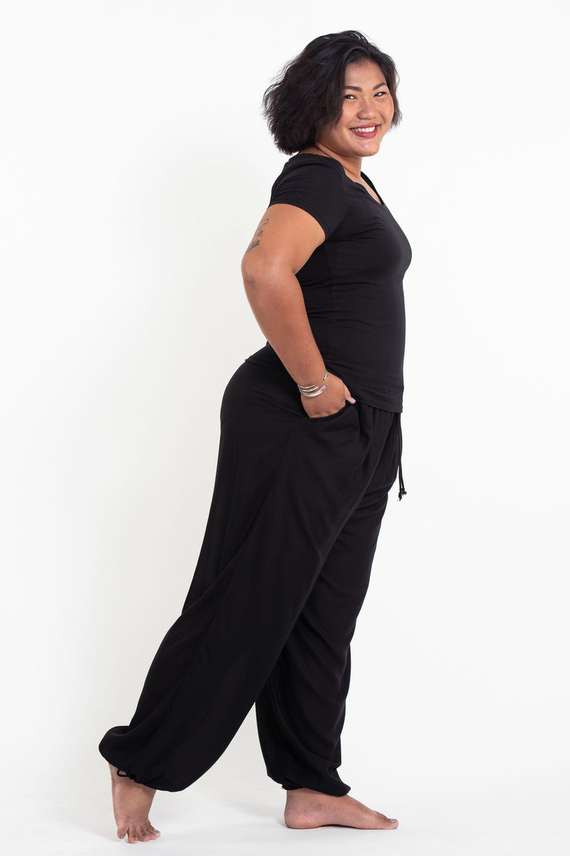 Plus Size Solid Color Drawstring Women's Yoga Massage Pants in Black ...